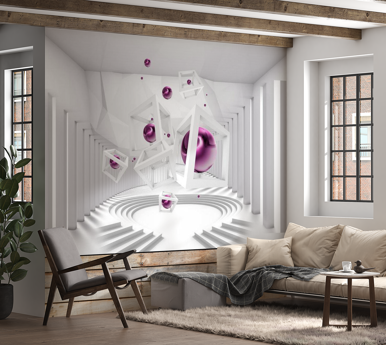 3D Illusion Wallpaper Wall Mural - Skyward Corridor – Tiptophomedecor