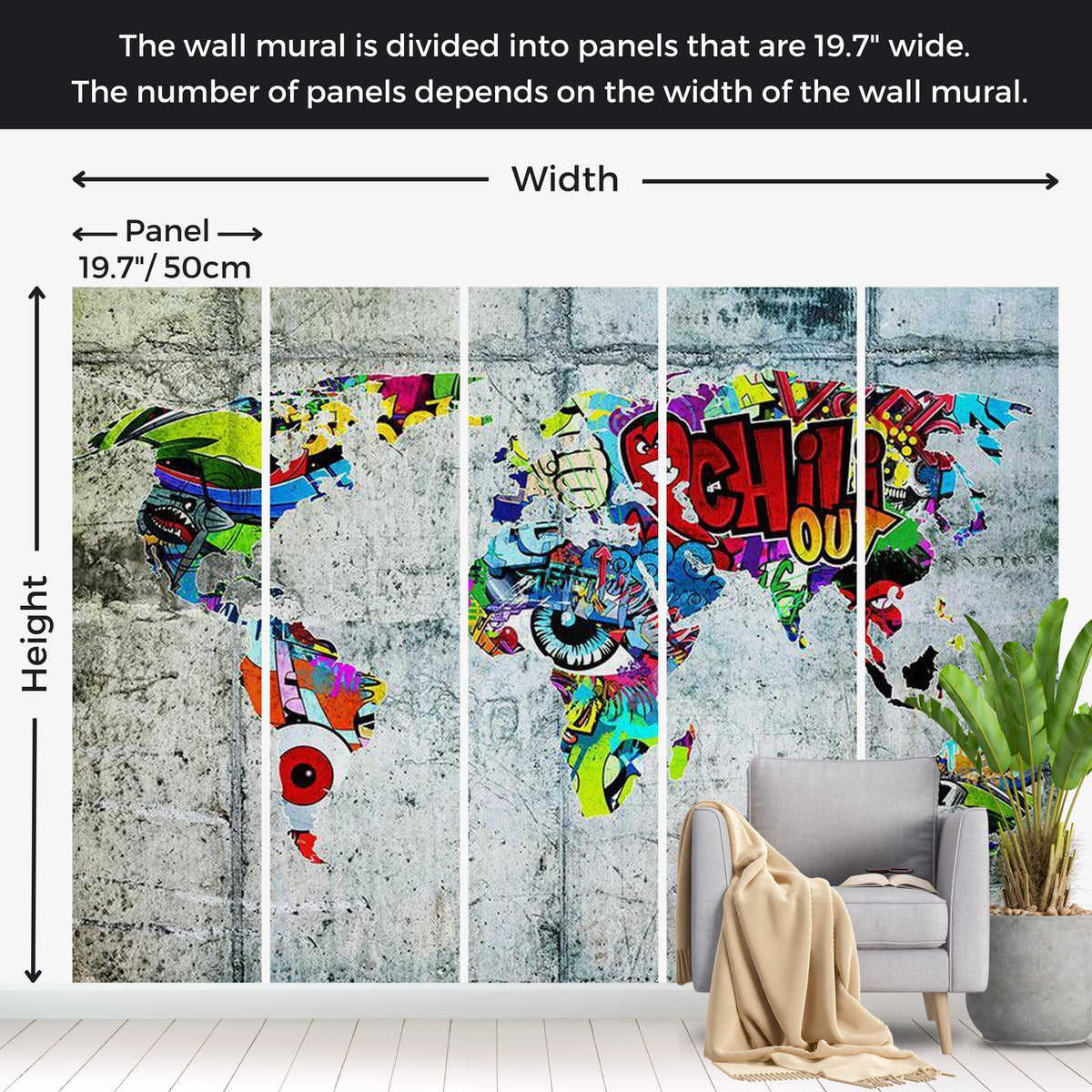 World Map Wallpaper Wall Mural - Map In Graffiti – Tiptophomedecor