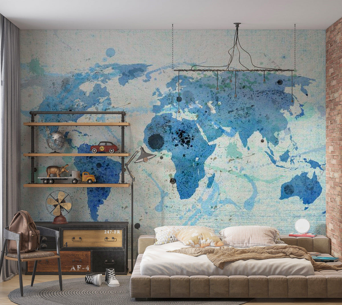 World Map Wallpaper Wall Mural - World in Blue – Tiptophomedecor