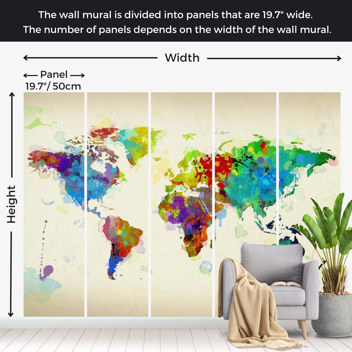 World Map Wallpaper Wall Mural - Paint Splashes Map – Tiptophomedecor