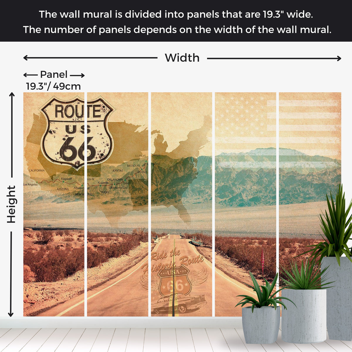 Peel & Stick Americana Wall Mural - Ride Route 66 – Tiptophomedecor