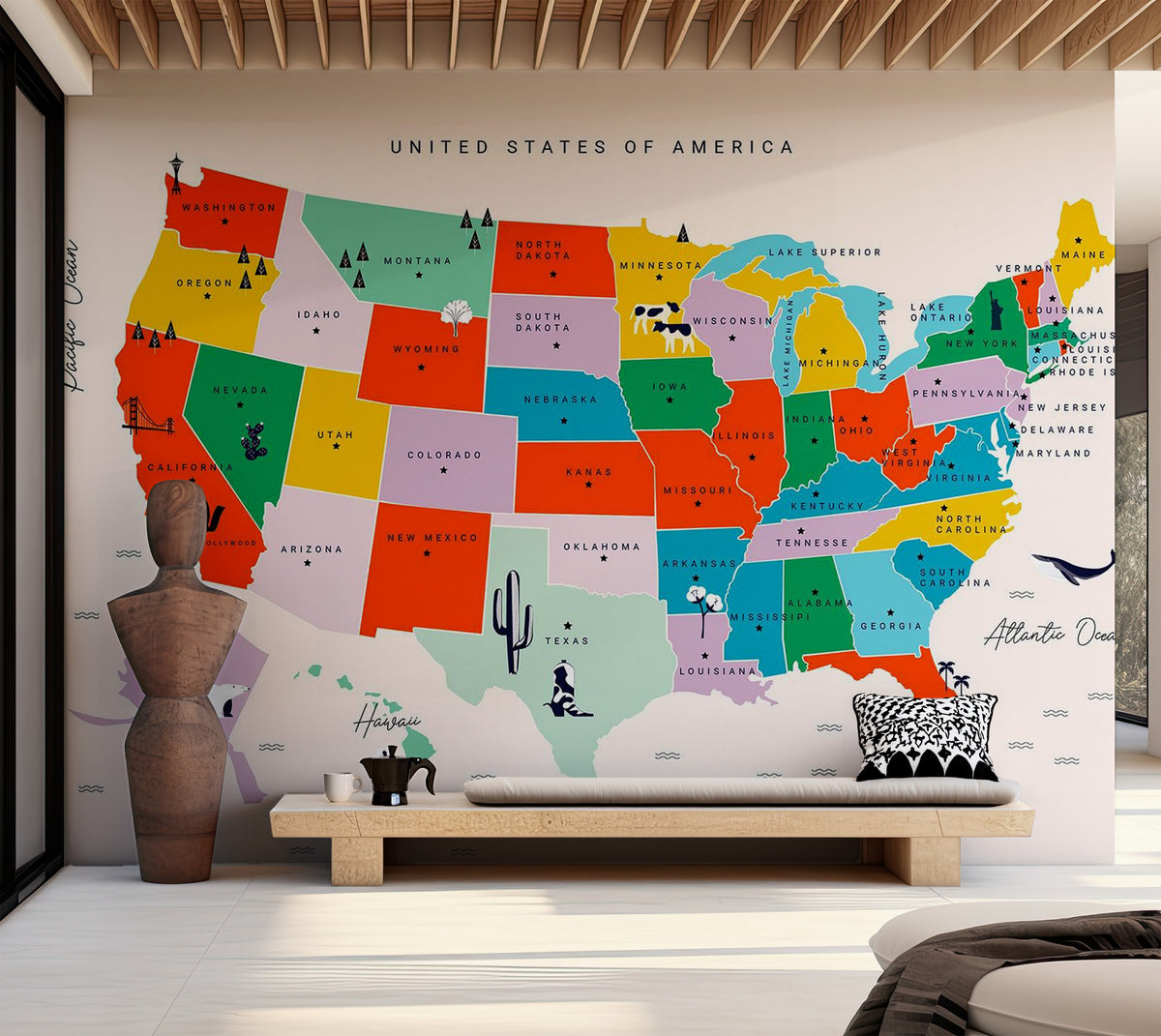 Peel & Stick Map Wall Mural - US Map With State Names – Tiptophomedecor