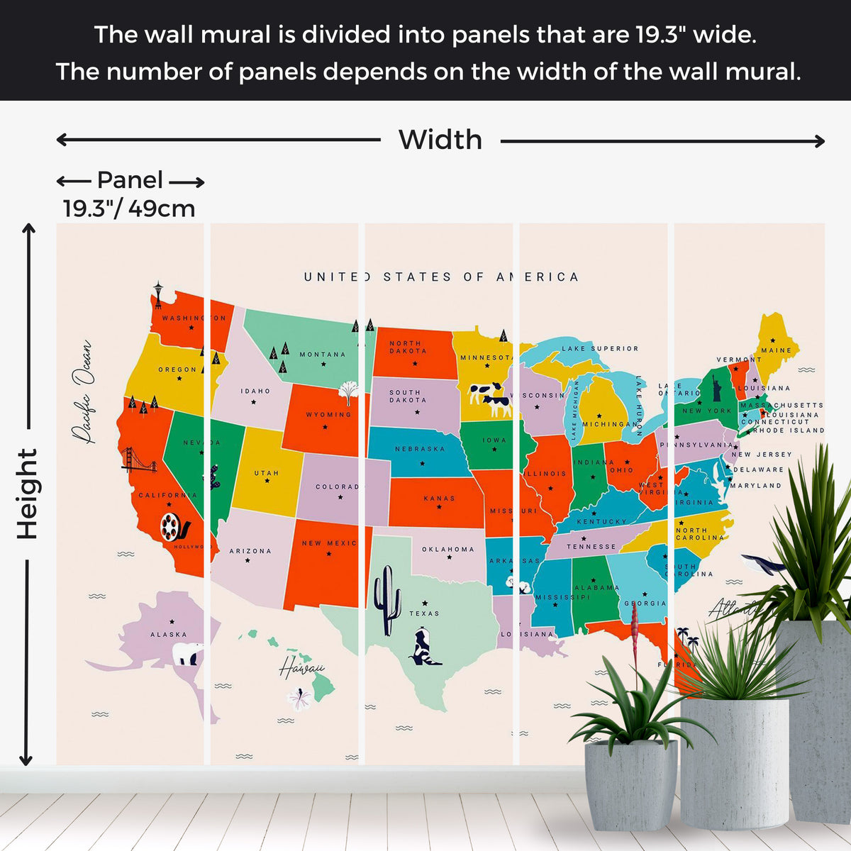 Peel & Stick Map Wall Mural - US Map With State Names – Tiptophomedecor