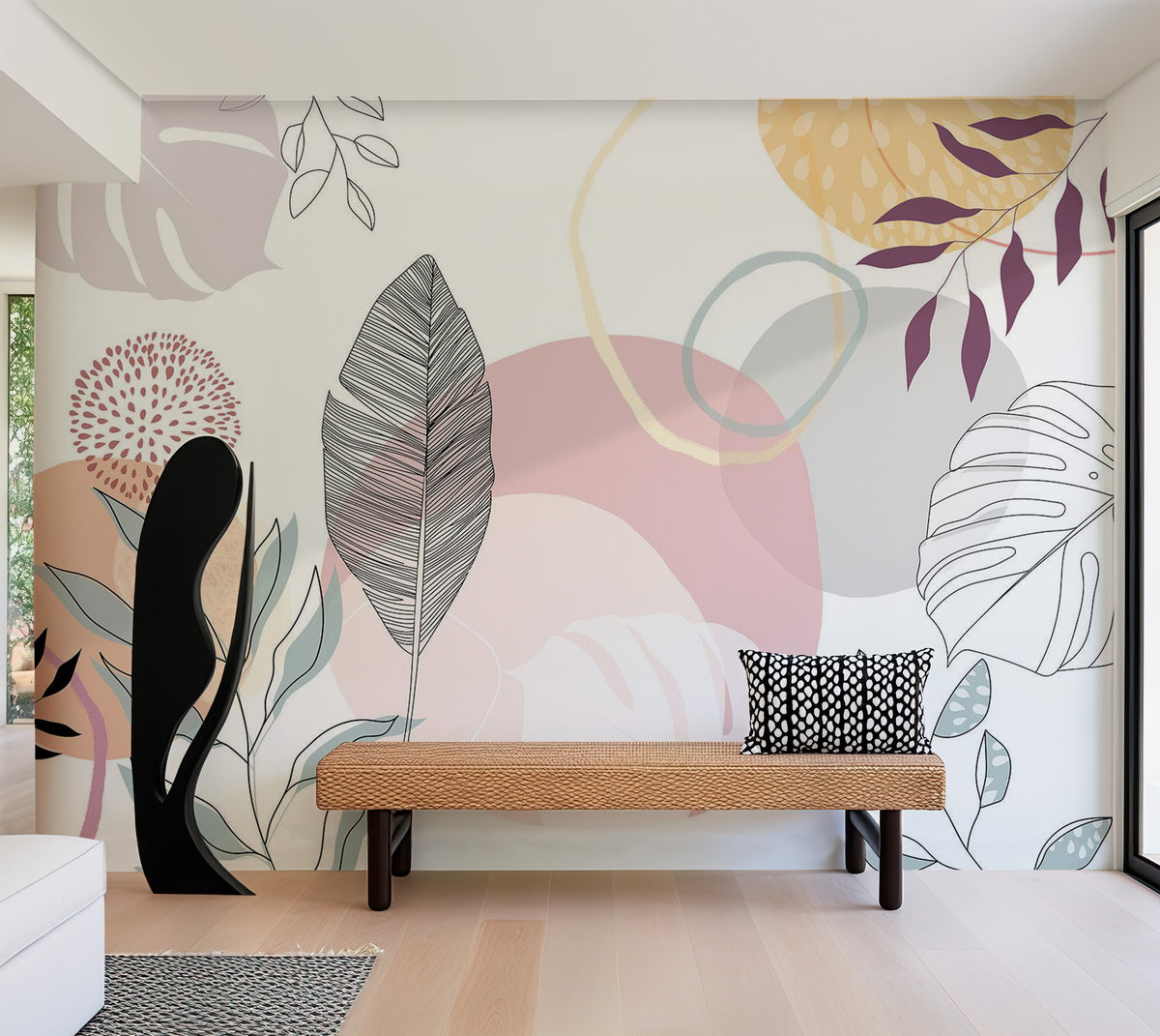 Peel & Stick Abstract Wall Mural - Aesthetic Modern Line Art ...