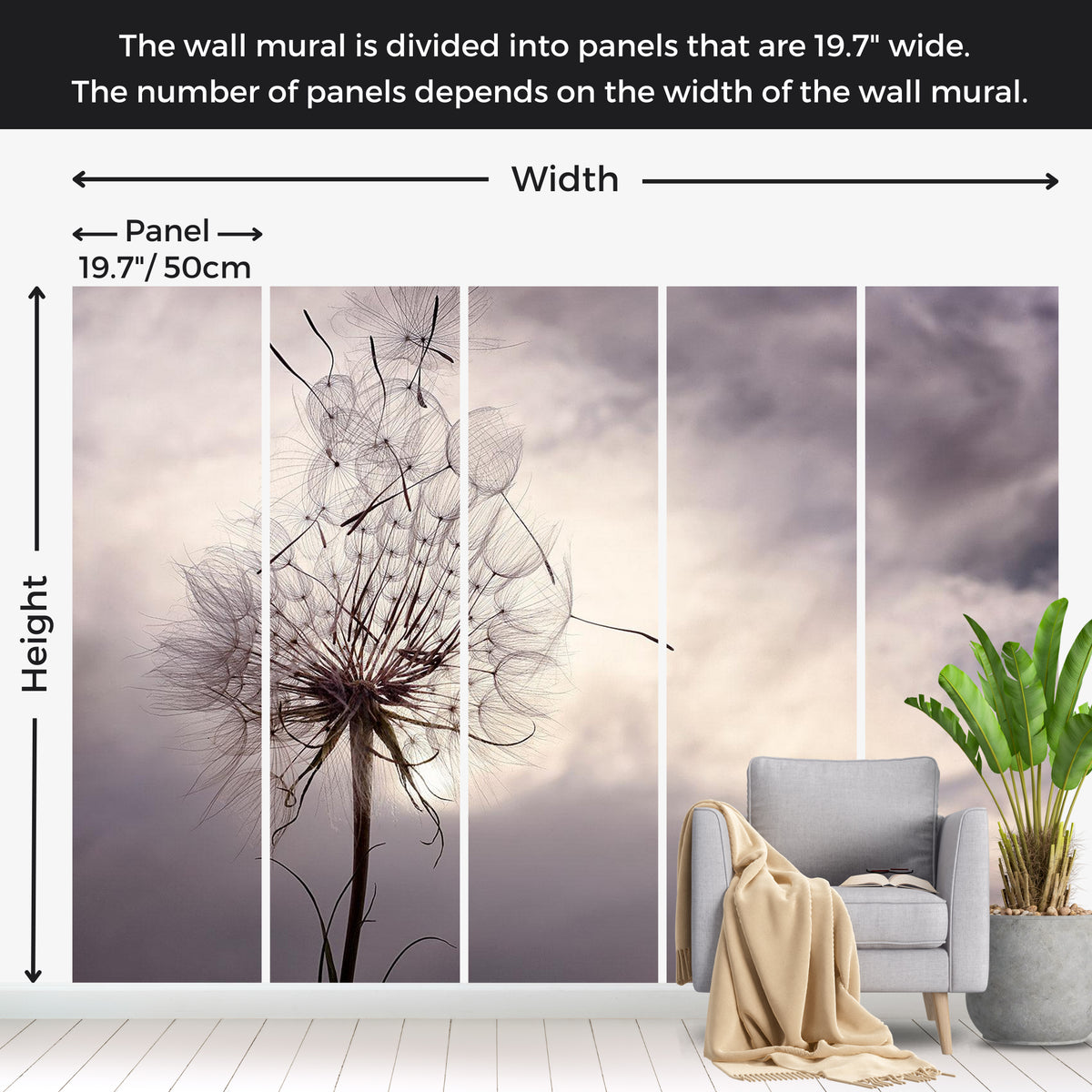 Floral Wallpaper Wall Mural - Dandelion in the Wind – Tiptophomedecor