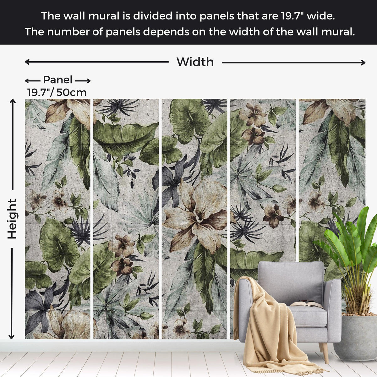 Botanical Wallpaper Wall Mural - Floral Concrete Wall – Tiptophomedecor