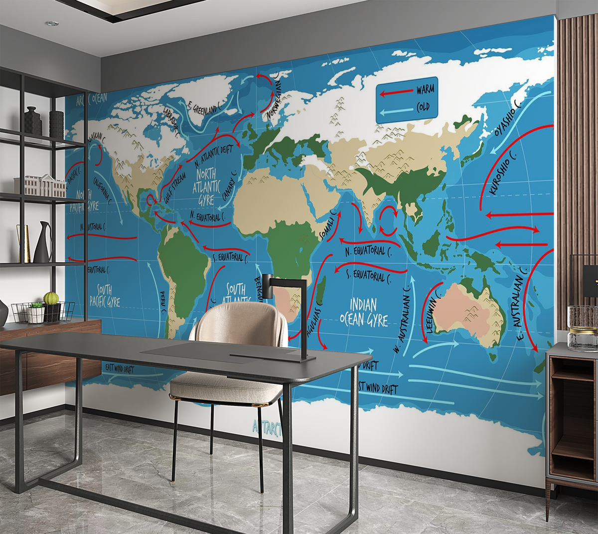 World Map Ocean Currents Wallpaper Mural - Removable Traditional ...