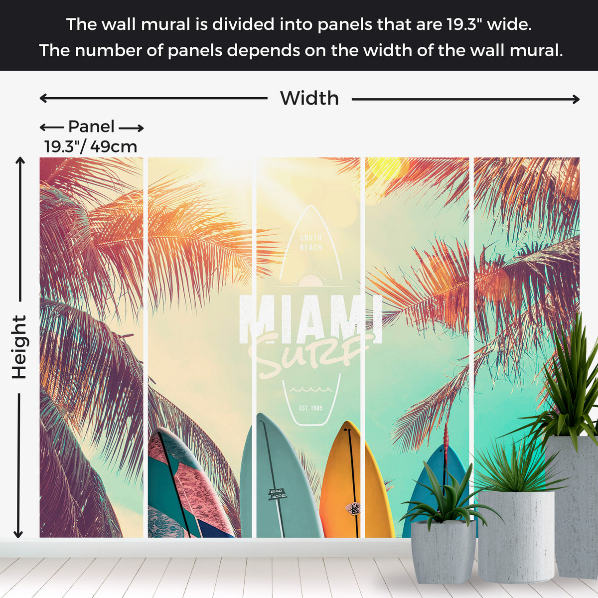 Peel & Stick Tropical Wall Mural - South Beach Miami Surf – Tiptophomedecor
