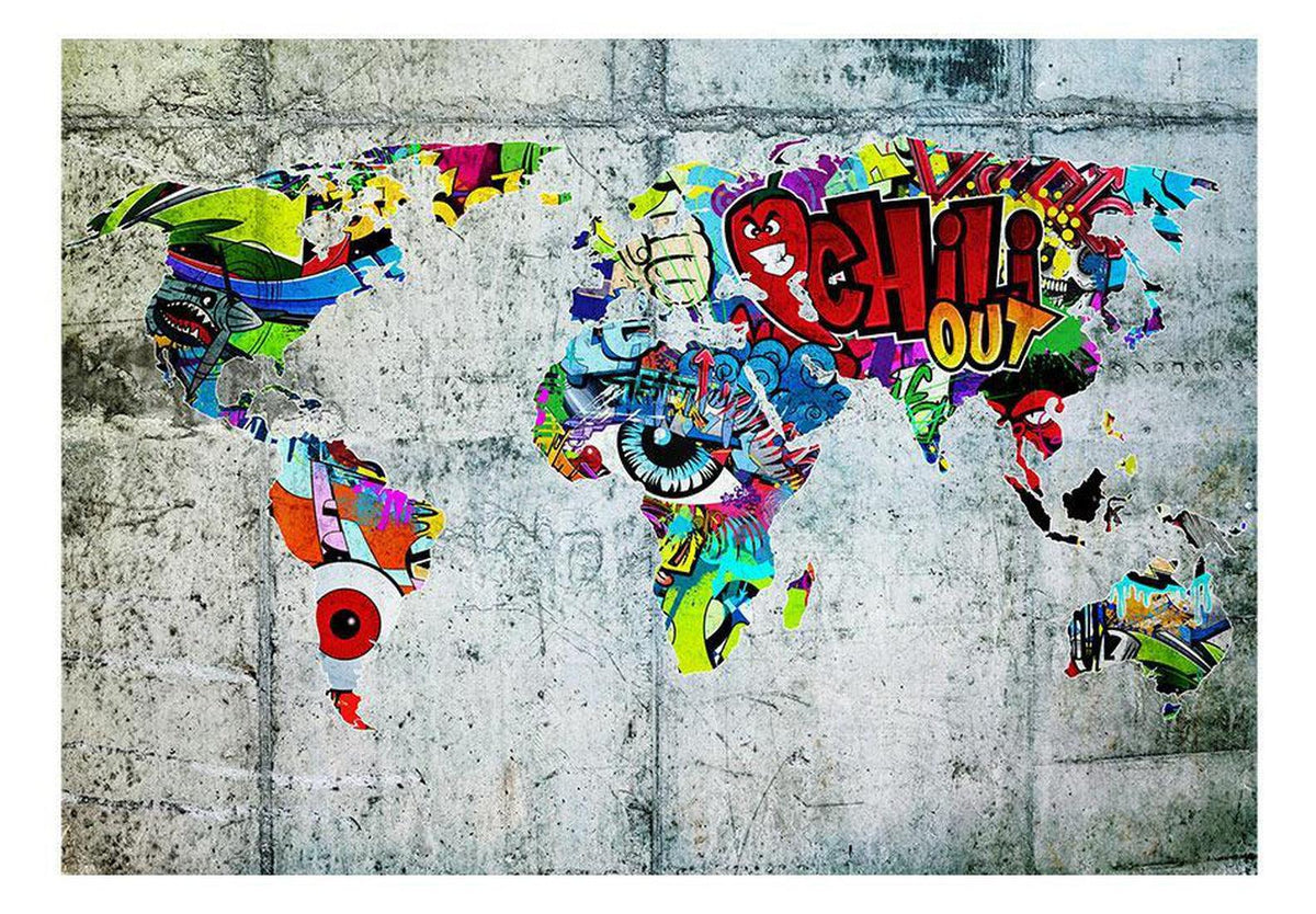 Peel & Stick World Map Wall Mural - Graffiti World Map - Removable ...