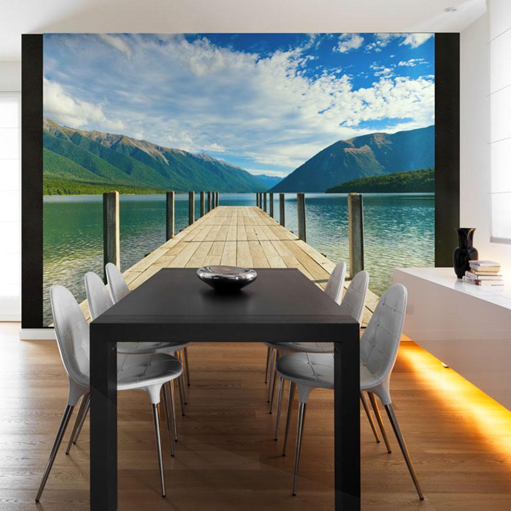 Landscape Wallpaper Wall Mural - Mountain Lake Bridge – Tiptophomedecor